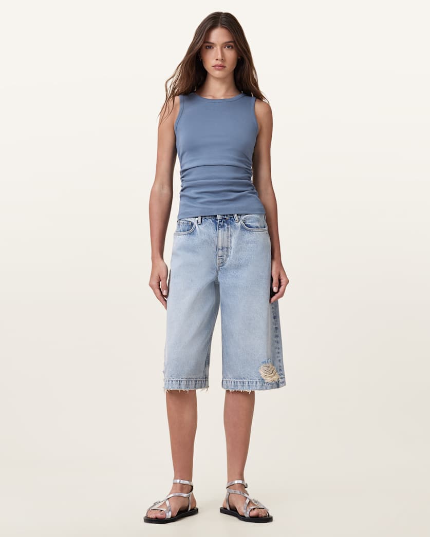 Katarina Boat Neck Slim Fit Tank Top FLINT STONE BLUE | ALLSAINTS